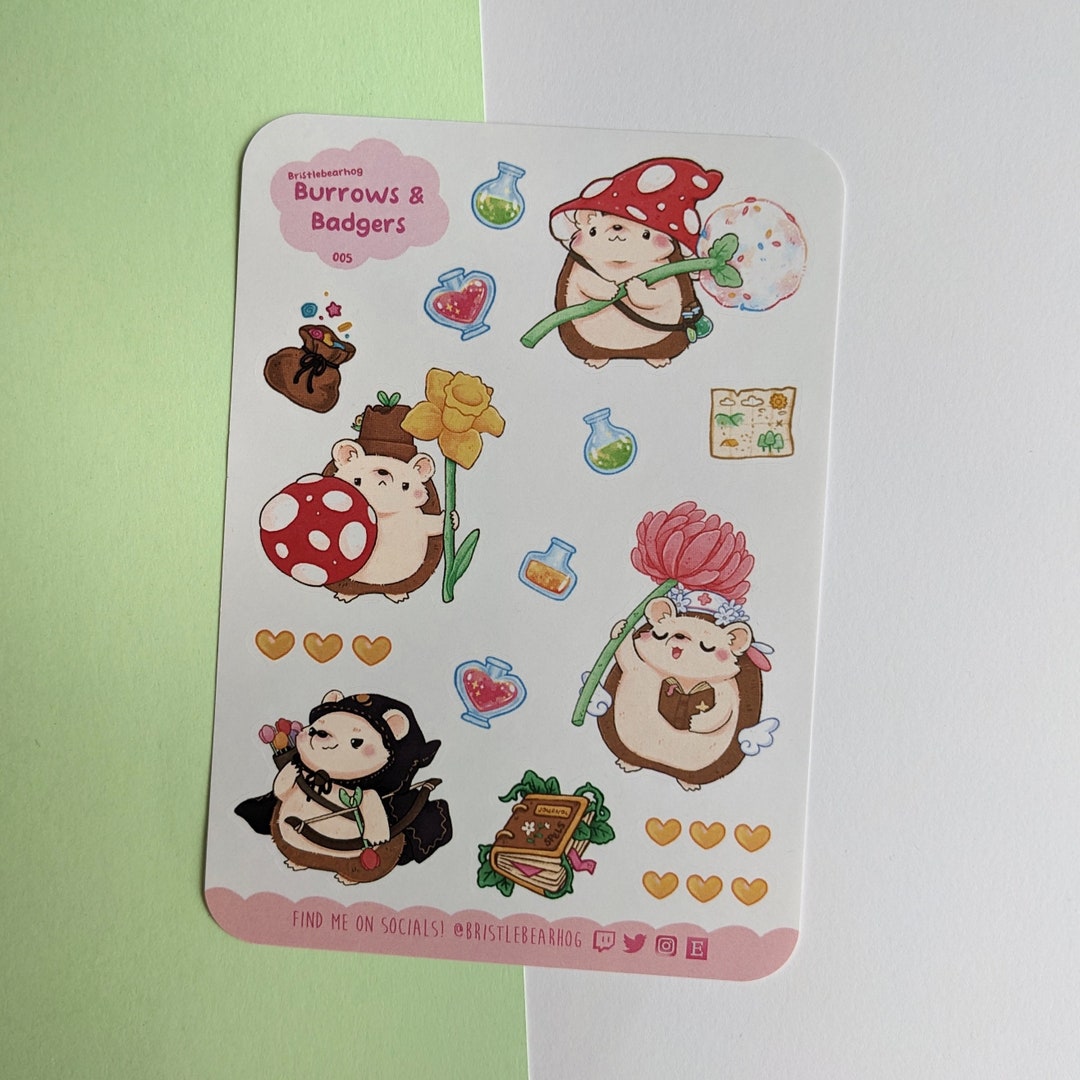 Cute DND Hedgehog Stickers - Burrows and Badgers - Sticker Sheet - Cute ...