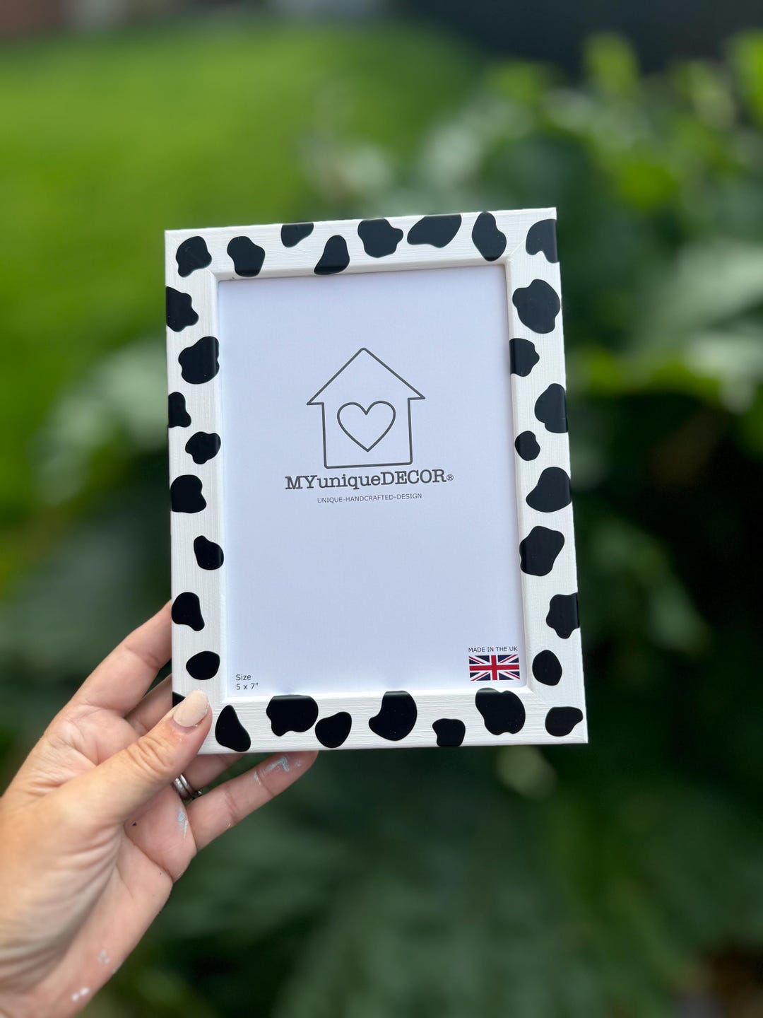 Cow Print Pattern Photo Picture Frame Handmade in UK Solid Wood Black ...
