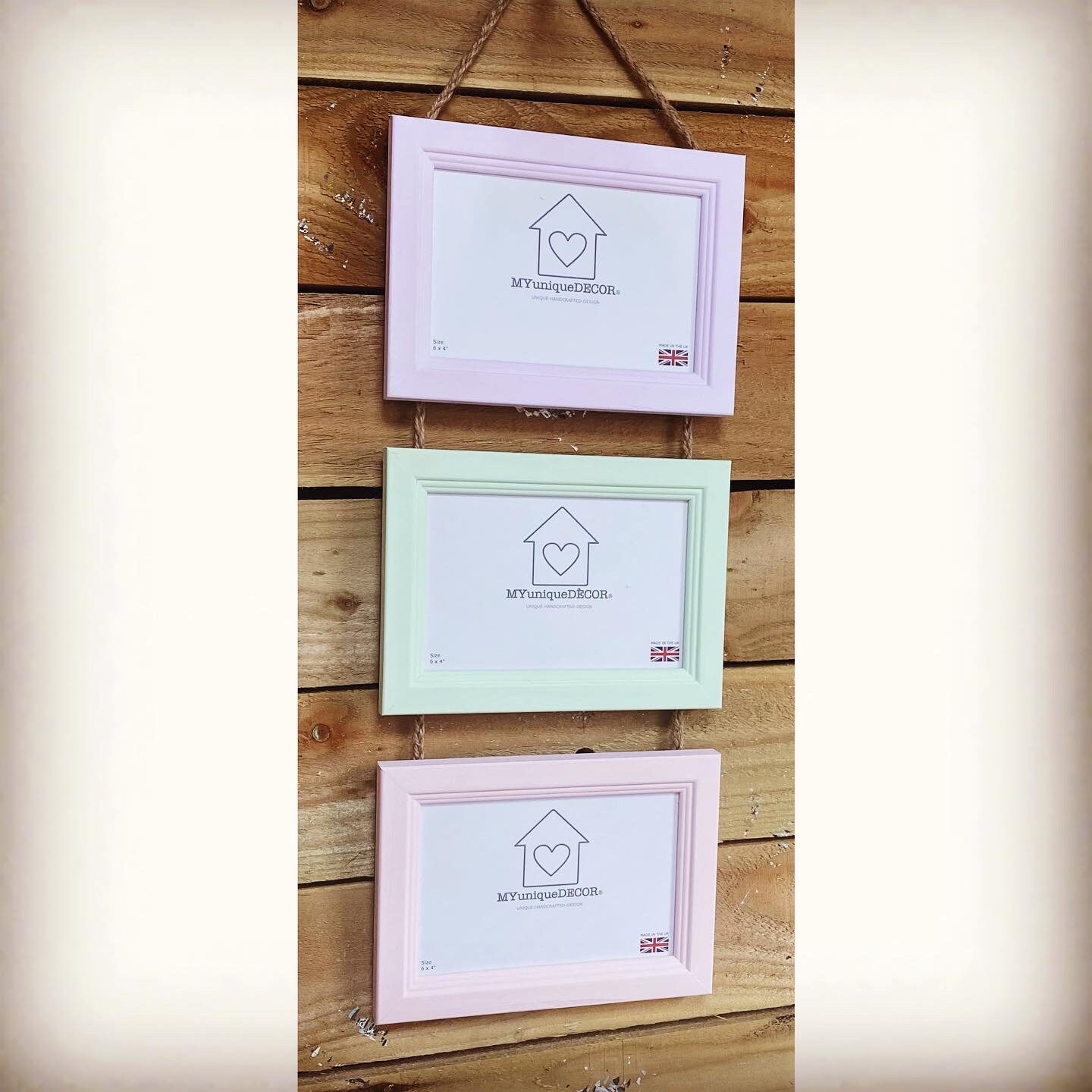 Triple Photo Picture Frame Handmade Hanging Multi 3 in 1 Pastel Colours ...