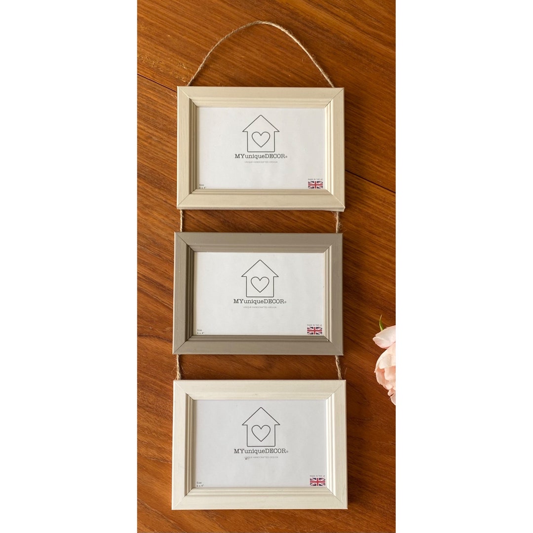 Handmade Triple Photo Frame: Neutral Hanging Picture Frame - Etsy
