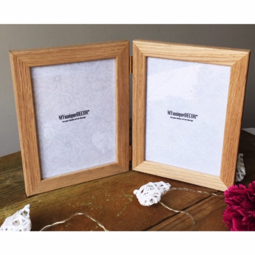 Solid Oak Double Photo Frame: Hinged Wooden Picture Frame - Etsy