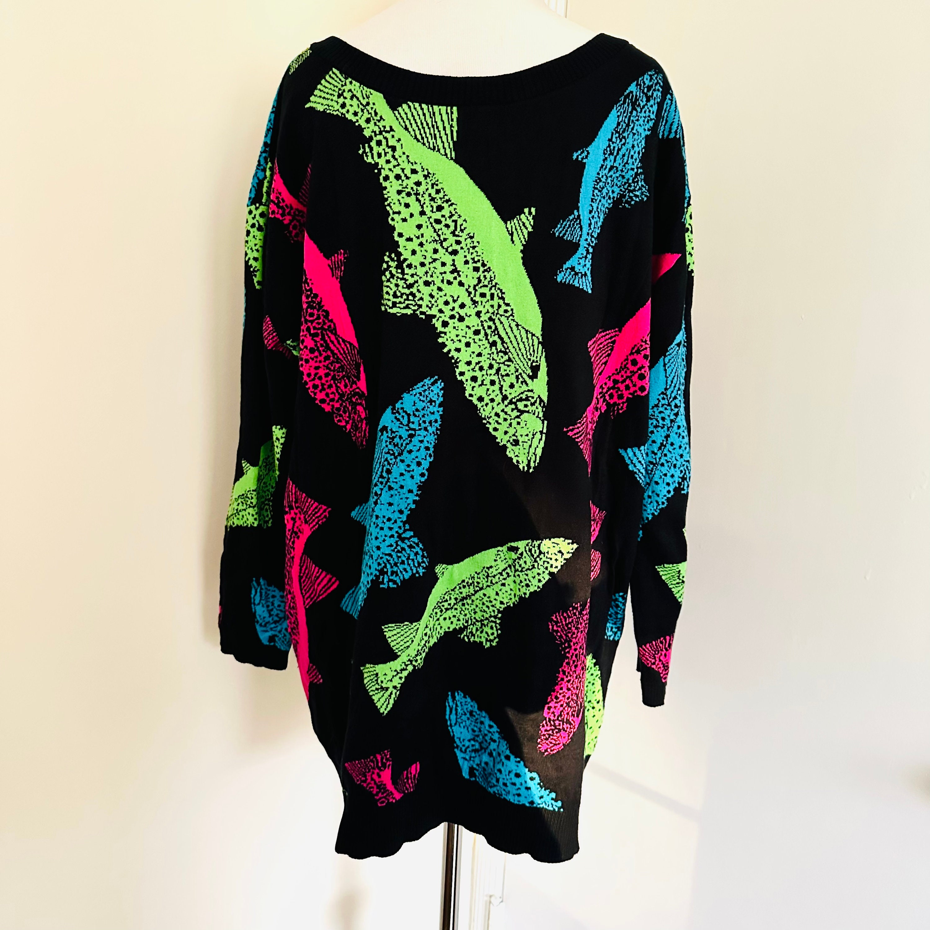 Betsey Johnson Neon Fish Oversized Knit Tunic Sweater Boy - Etsy
