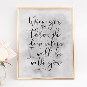 BIBLE VERSE WALL Art, When You Go Through Deep Waters I Will Be With ...