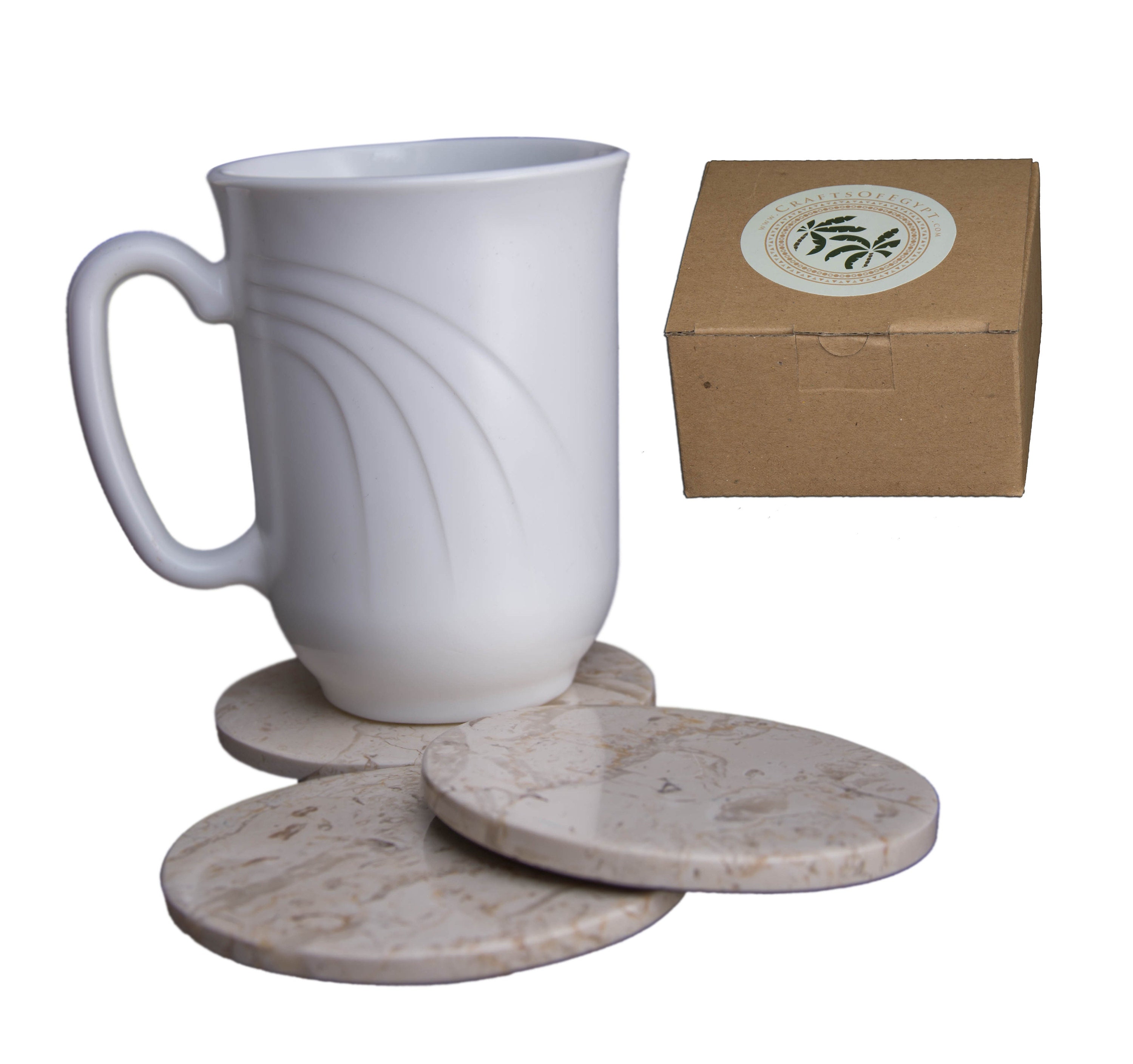 Craftsofegypt Set of 6 Beige Marble Stone Coasters Polished Coasters 3 ...