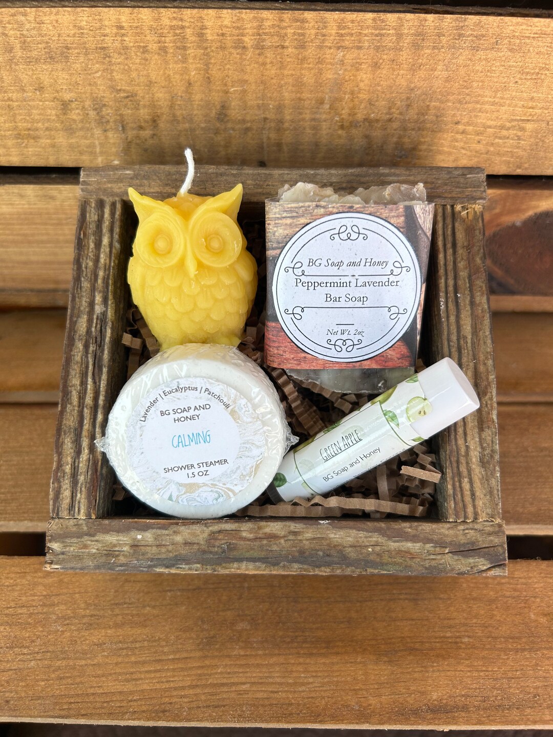 Small Wooden Gift Box Set - 2 Oz Peppermint Lavender Mini Beeswax Soap ...
