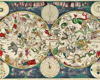 Vintage Old Map/image Download Retro Style Design/zodiac Signs | Etsy