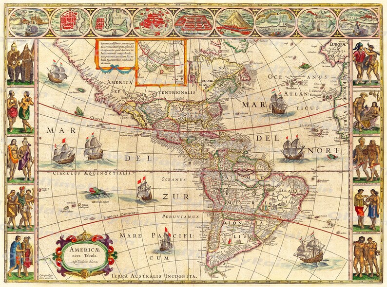 Vintage Old Map of America/willem Blaeu 1617/image Download Retro Style ...
