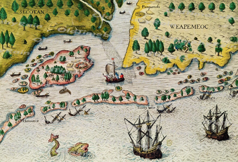 Vintage Old Map/british Travel to Virginia/image Download Retro Style ...