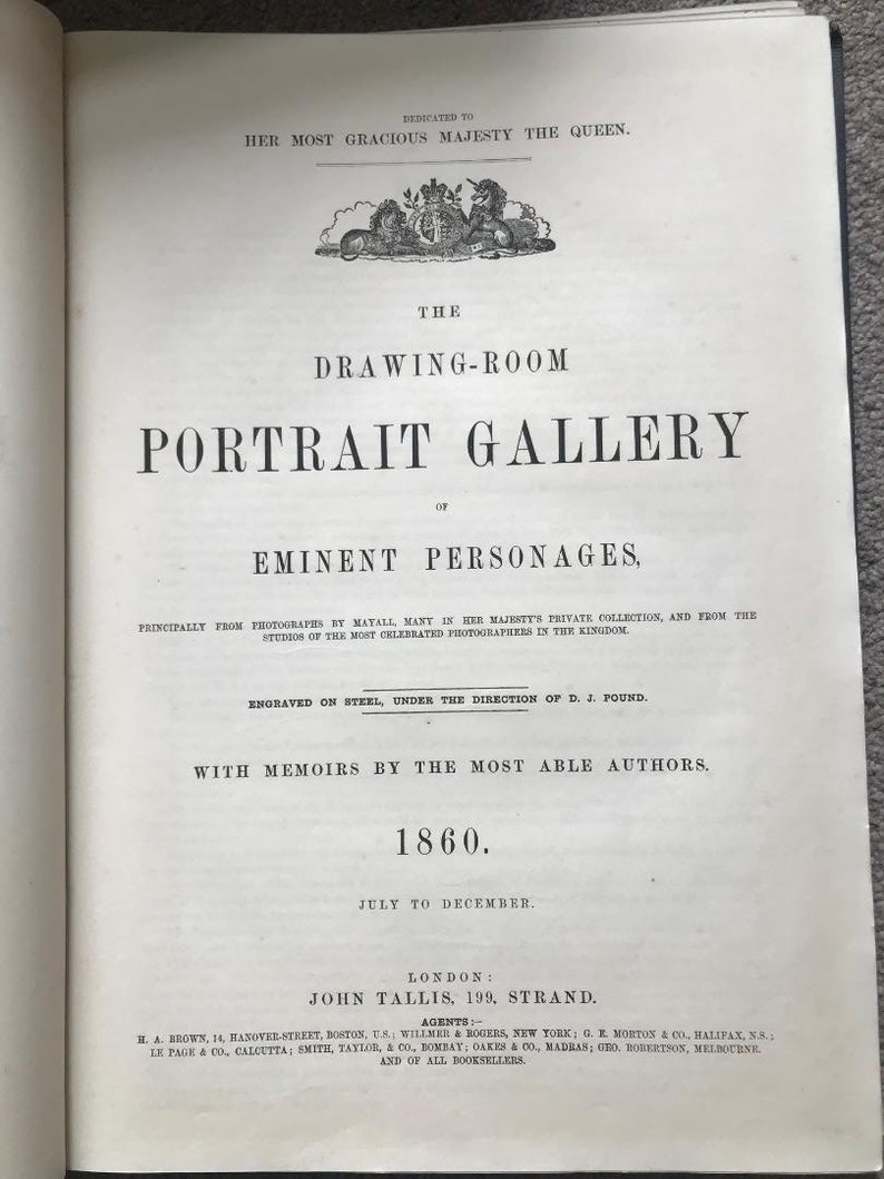 1860 the Drawing Room Portrait Gallery of Eminent Personages Engravings ...