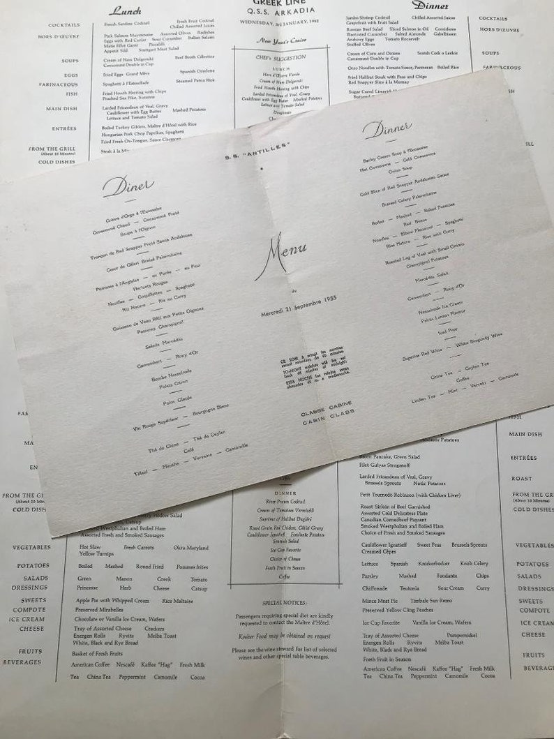 Vintage Cruise Ship Menu Collection. - Etsy