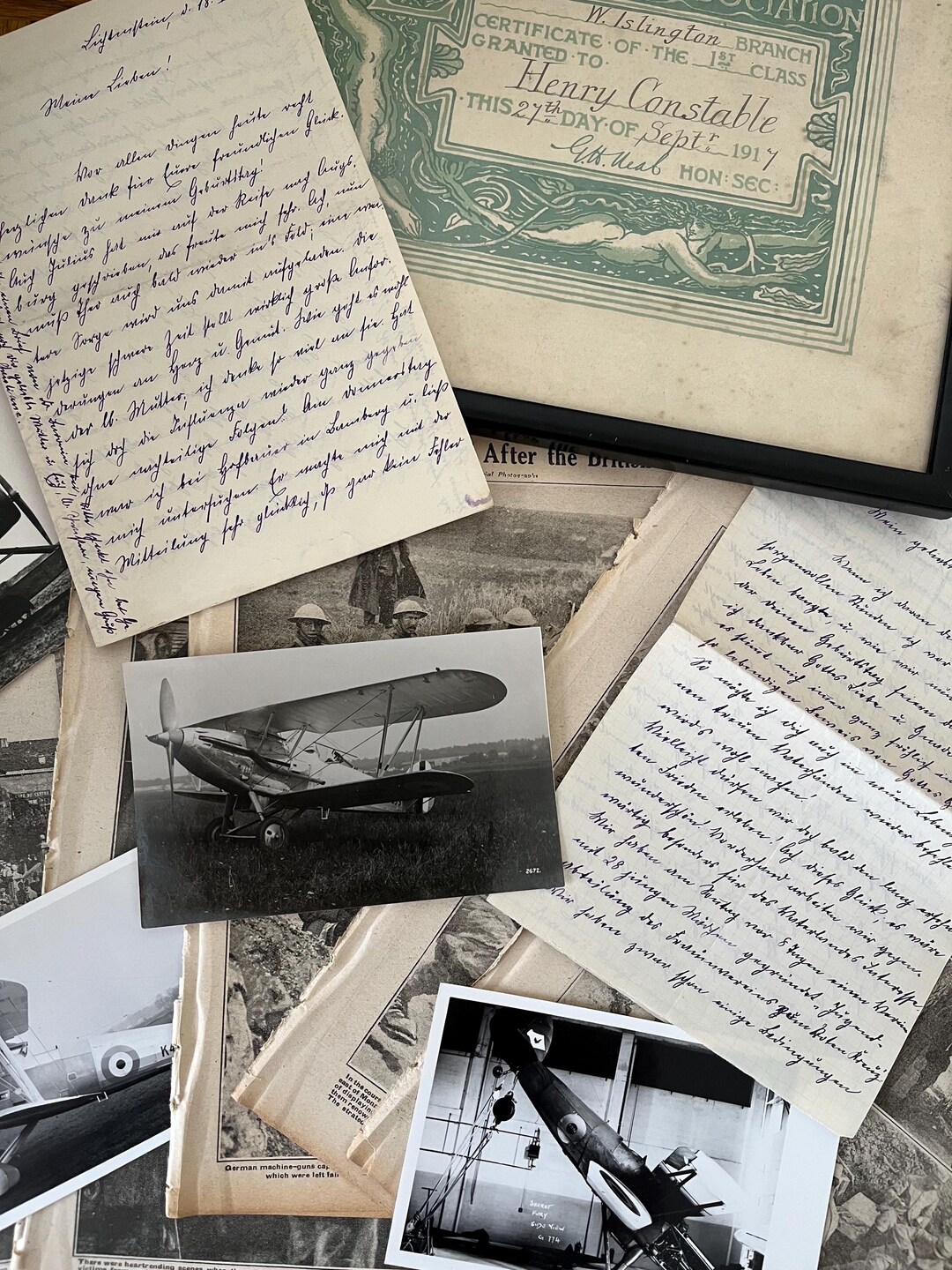 Vintage WW1 Ephemera, Letters, Images, London Schools Framed Swimming ...