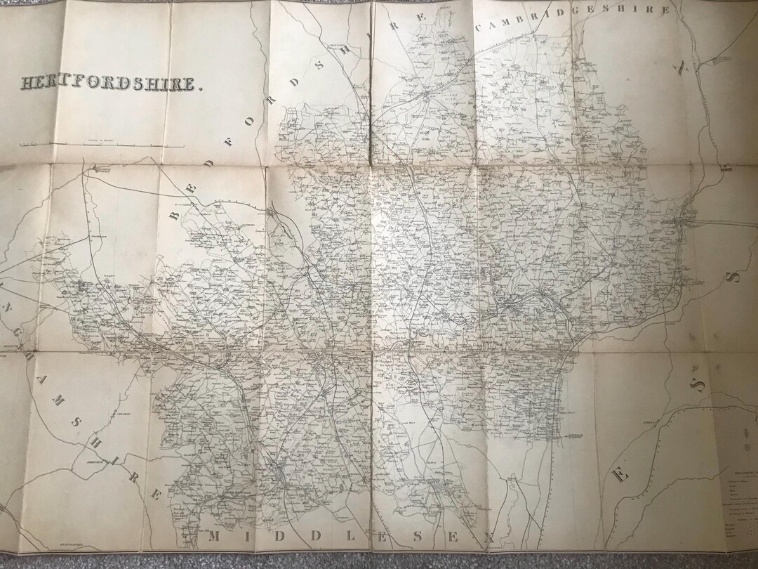 Vintage Large Victorian Fold Out Map of Hertfordshire 96 X 63cm. - Etsy UK