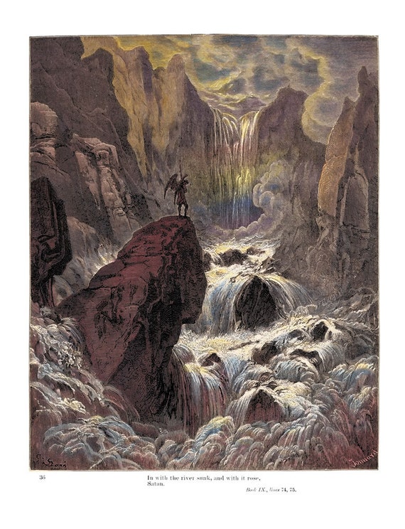 Items similar to Print of "Satan Rising" watercolor etching from ...