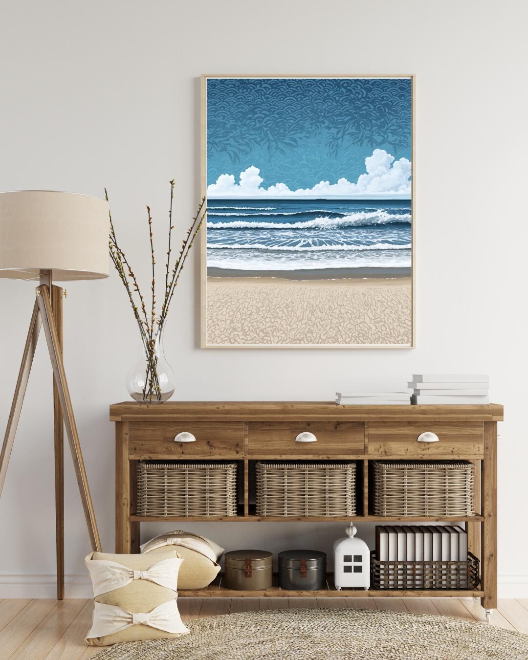Japanese Sea Wall Art Set – Printable Wave and Animal Illustration ...
