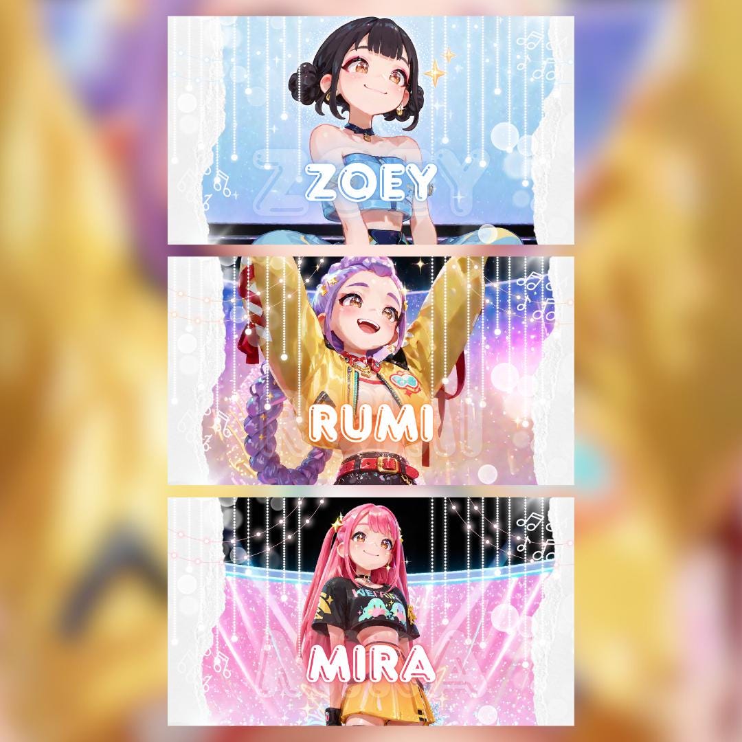 KPOP Demon Hunters Desktop Wallpaper Pack – Rumi, Zoey & Mira | Dark Fantasy Girl PC Backgrounds ...