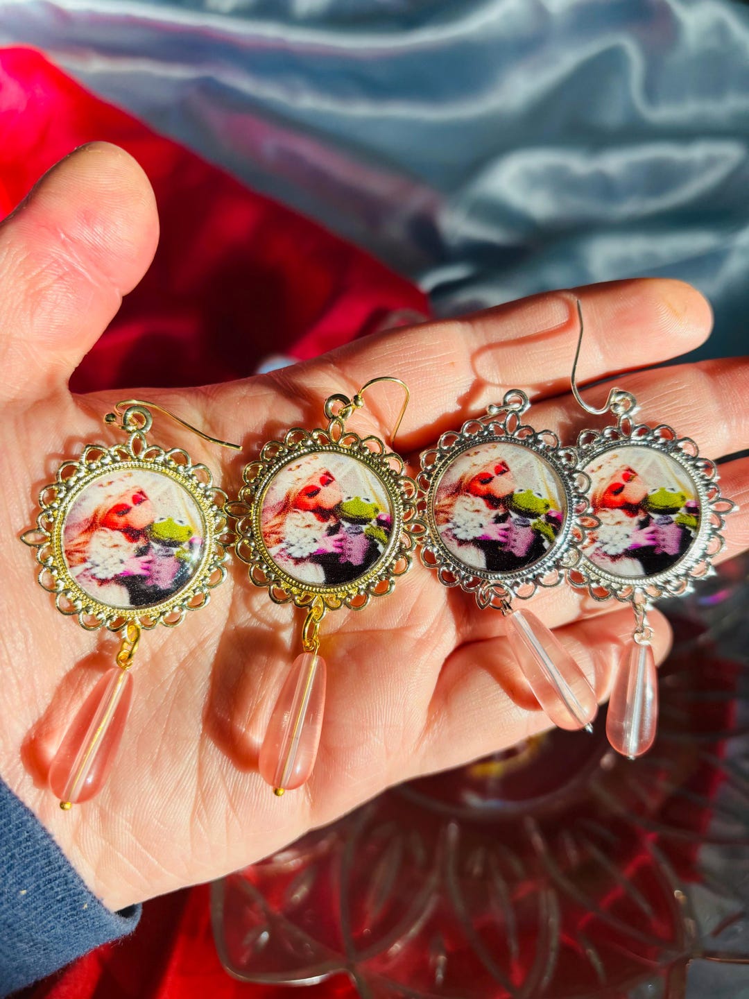 Miss Piggy and Kermit Earrings, Pink and Green Muppet Earrings - Etsy