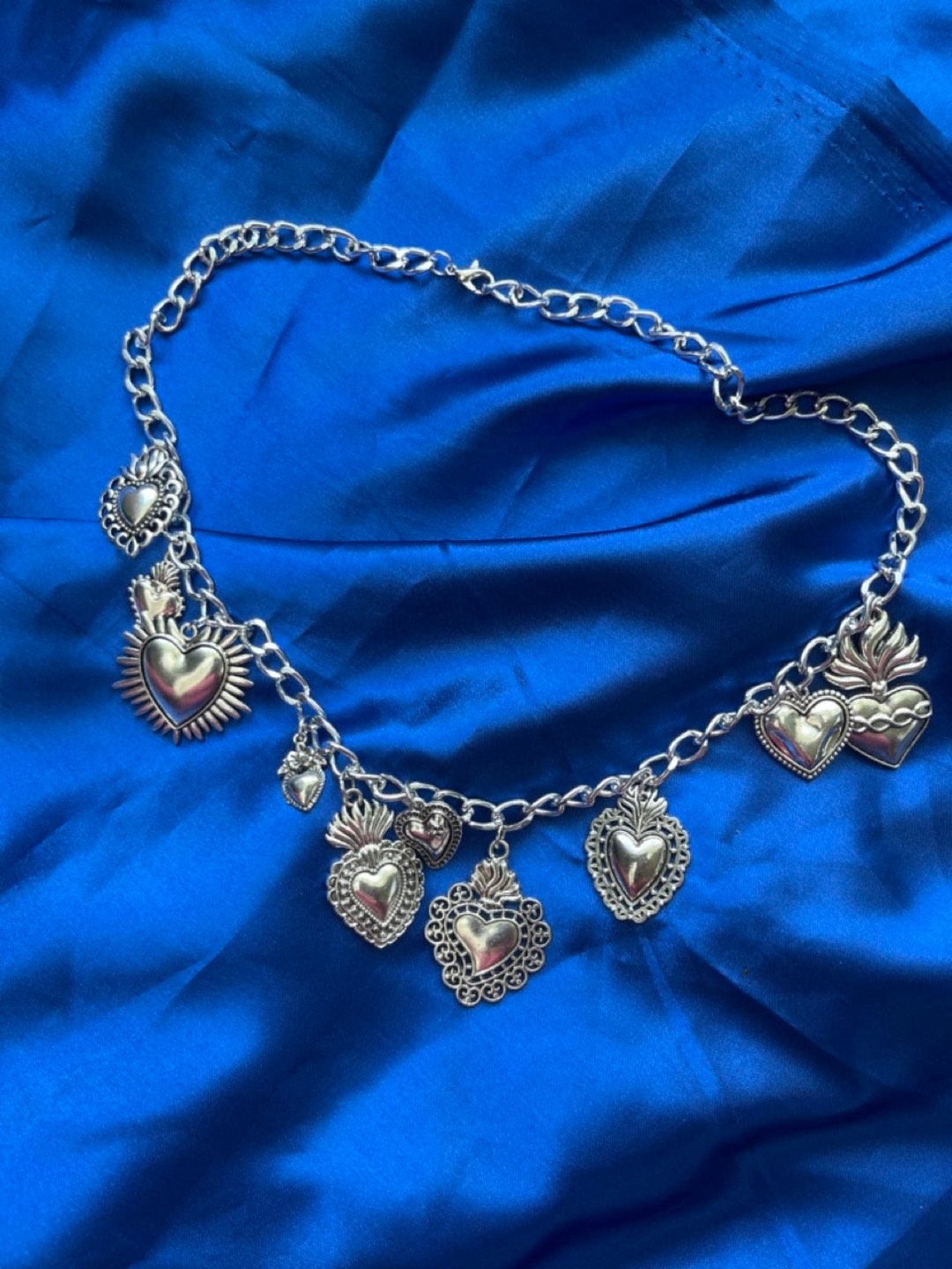 Chunky Necklace: Silver Heart Charm Necklace - Etsy