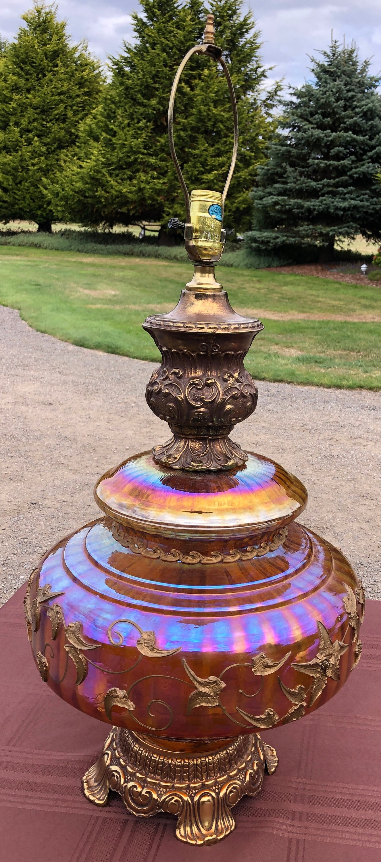 Mid Century HOLLYWOOD REGENCY Monumental Iridescent Amber Carnival ...