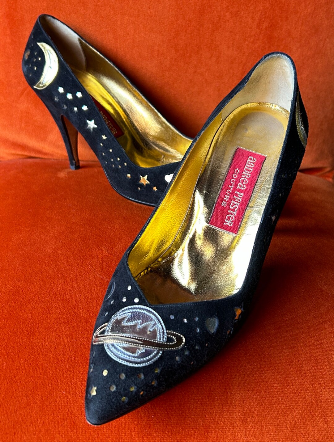 Rare 1990S ANDREA PFISTER Couture Magical Celestial Black Suede and ...