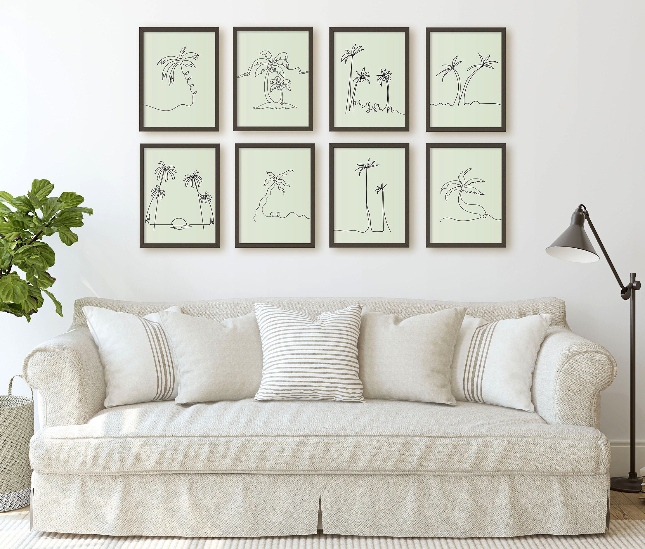 Coastal Art Prints, Fineline Printable Art, Set of 8 Beach Prints, Palm ...