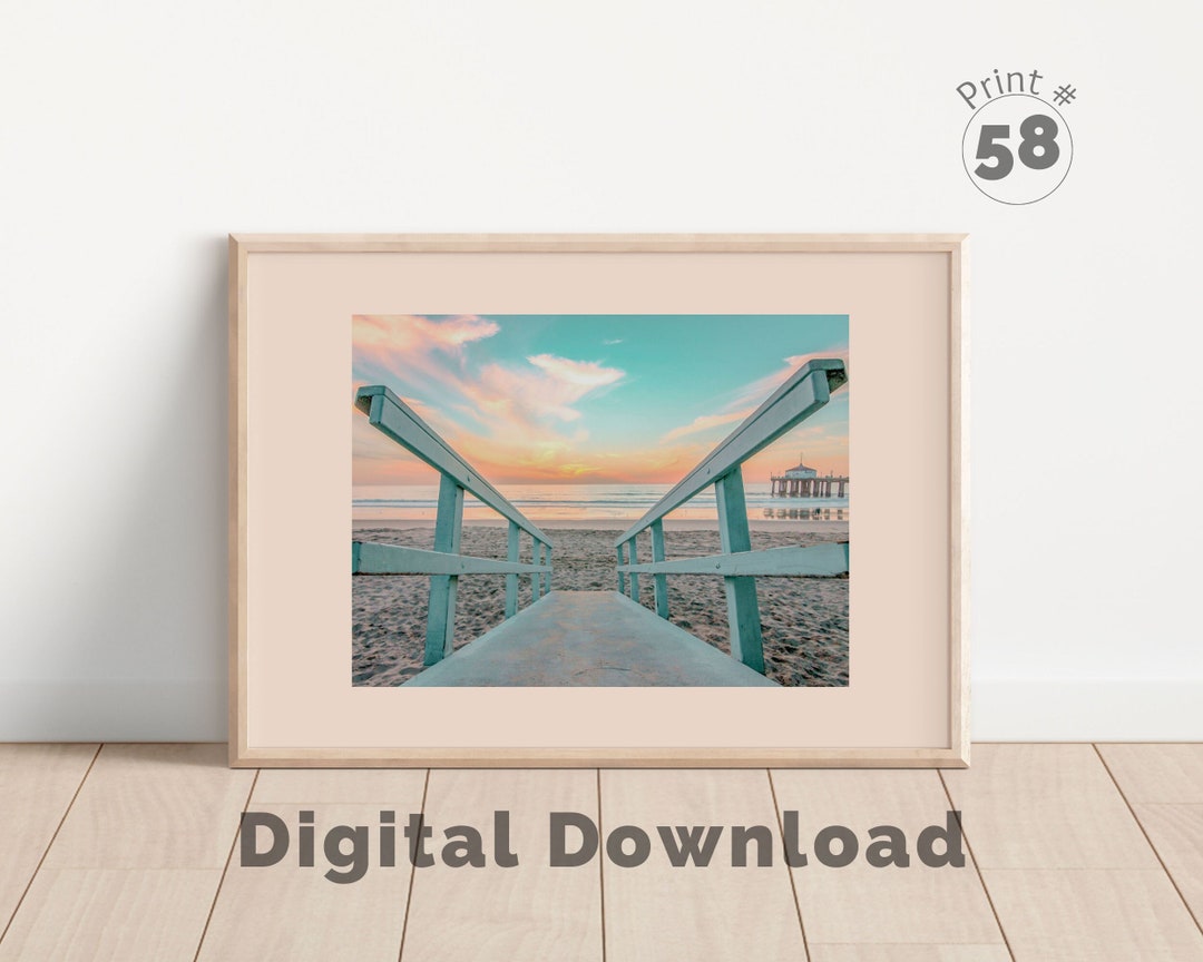 Coastal Wall Art Print, Beach Sunset Print, Boho Beach Print, Printable ...
