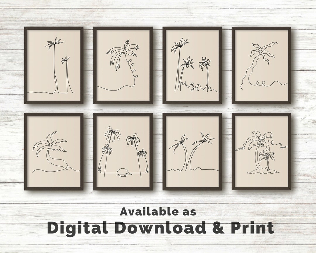 Fine Line Printable Art Set of 8 Coastal Art Prints Beach Poster Palm ...