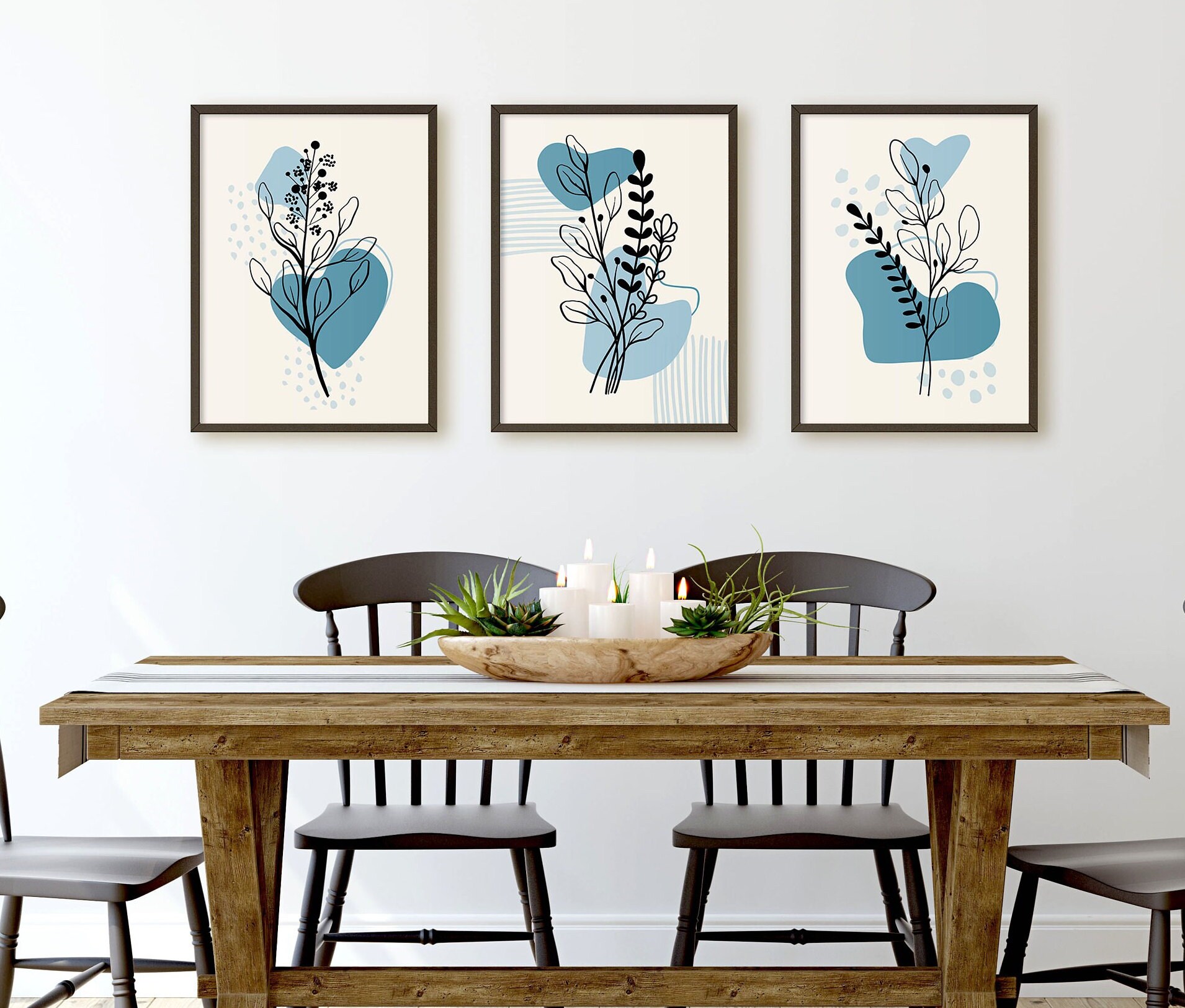 Blue Fine Line Printable Wall Art Set Boho Wall Art Boho Home Decor ...