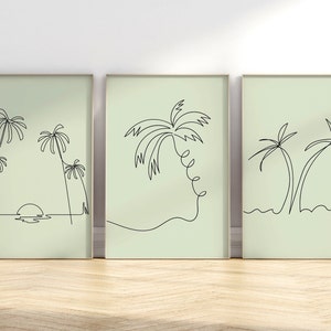 Coastal Art Prints, Fineline Printable Art, Set of 8 Beach Prints, Palm ...