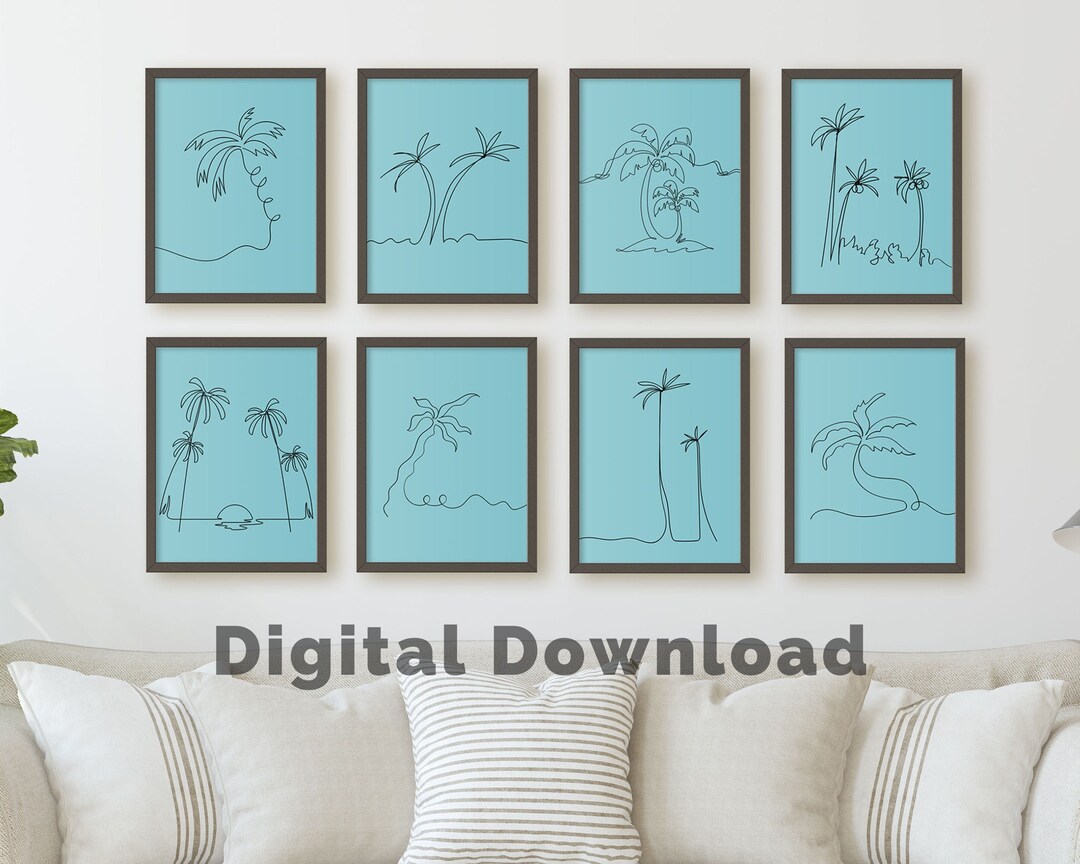 Coastal Art Prints, Fineline Printable Art, Set of 8 Beach Prints, Palm ...