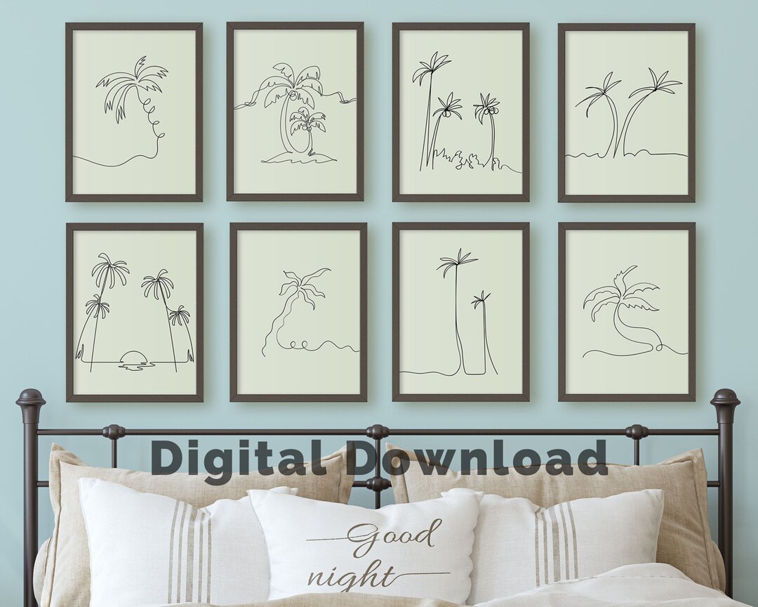 Coastal Art Prints, Fineline Printable Art, Set of 8 Beach Prints, Palm ...