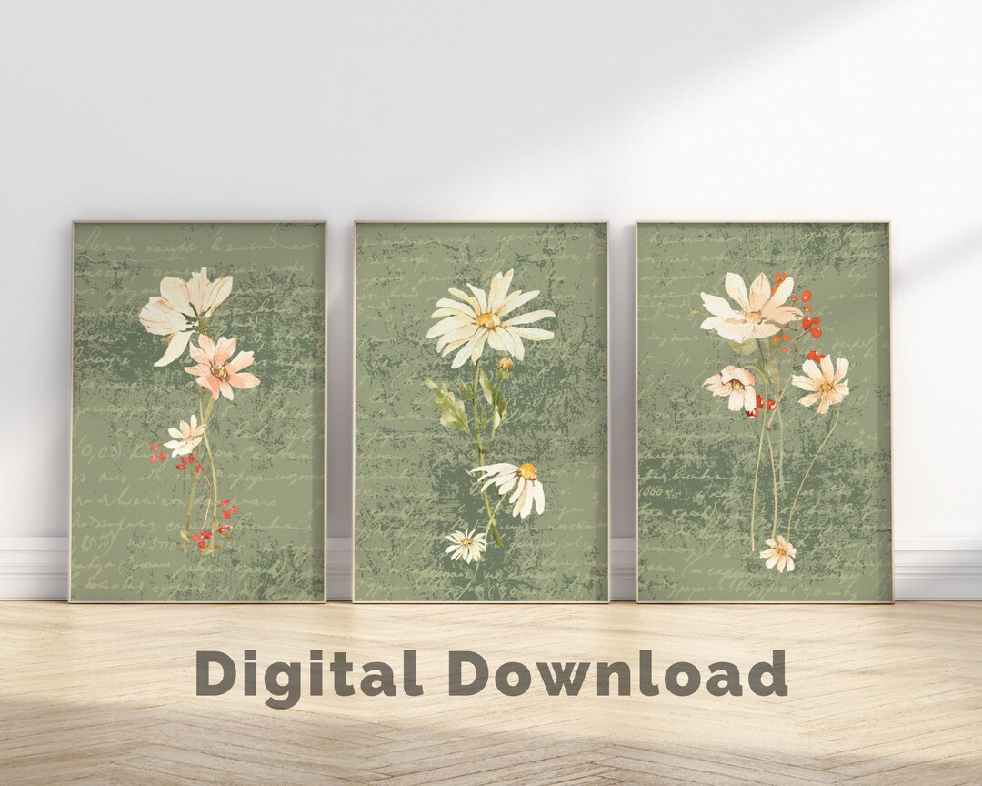 Sage Green Botanical Digital Prints | Set of 3 Botanical Wall Art ...
