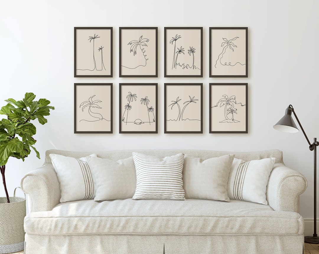 Fine Line Printable Art Set of 8 Coastal Art Prints Beach Poster Palm ...