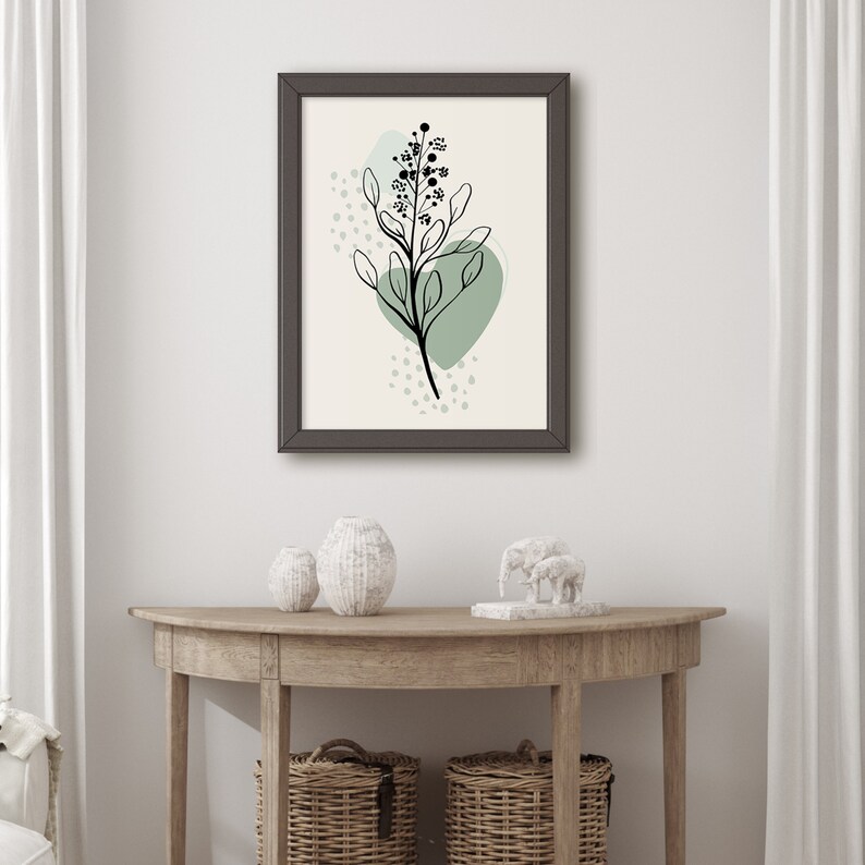 Sage Green Wall Art Light Green Boho Wall Art Boho Home Decor Line Art ...
