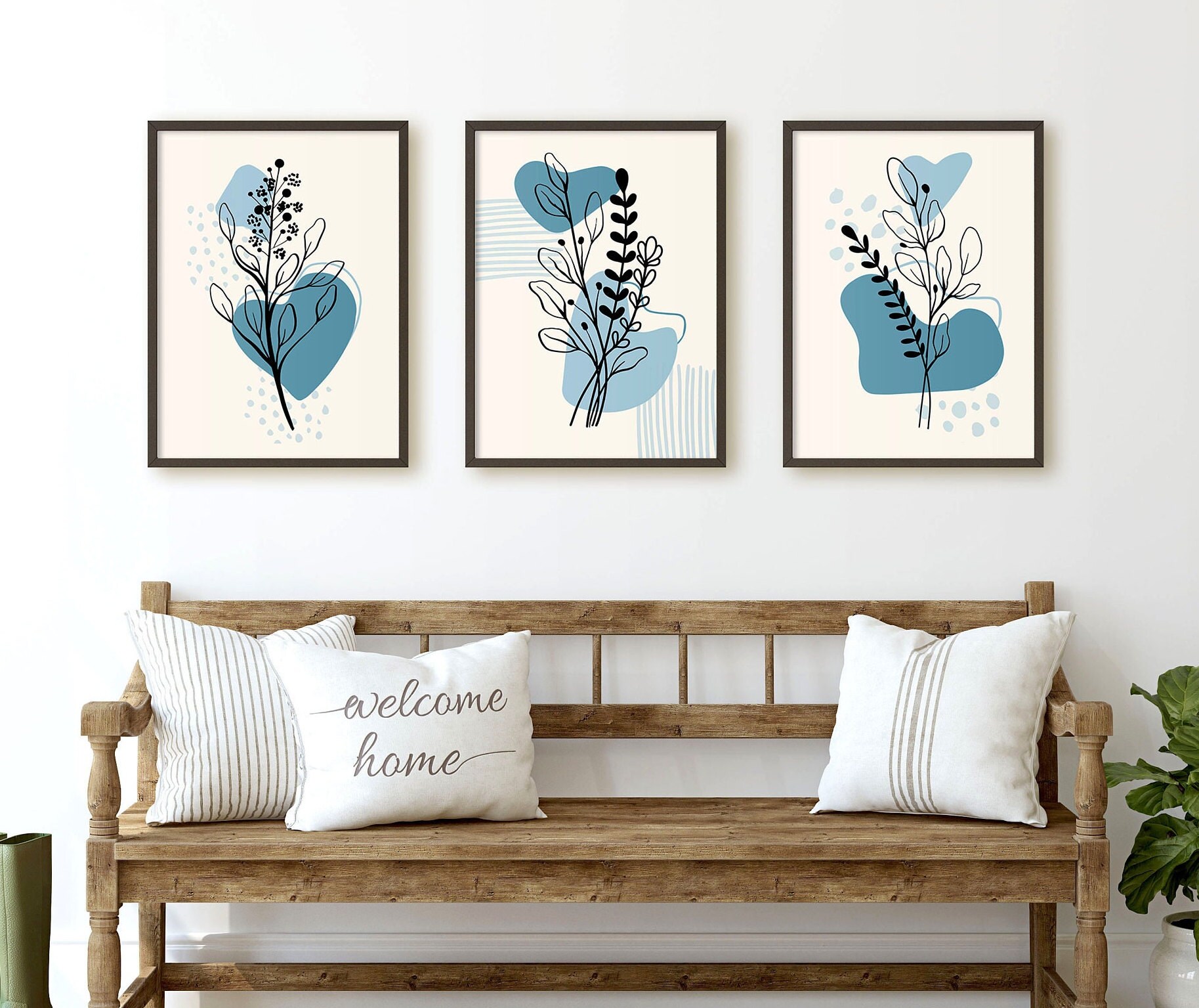 Blue Fine Line Printable Wall Art Set Boho Wall Art Boho Home Decor ...
