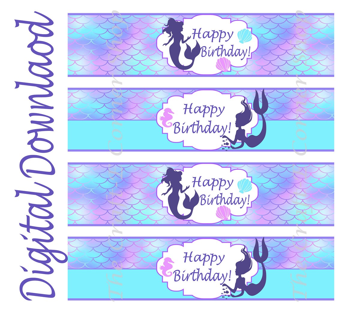 Mermaid Water Bottle Labels, Mermaid Wrap Labels, Mermaid Birthday ...