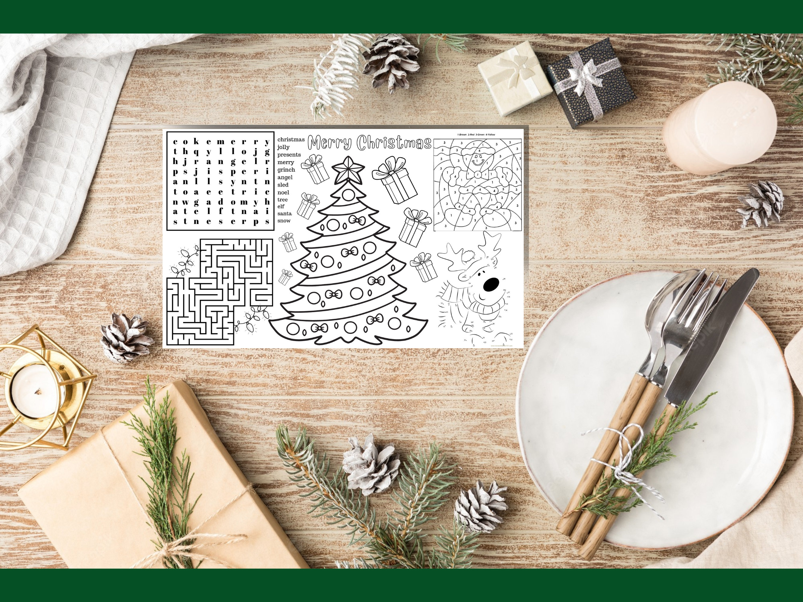 Christmas Activity Pages, Christmas Activity Placemat, Holiday Activity ...