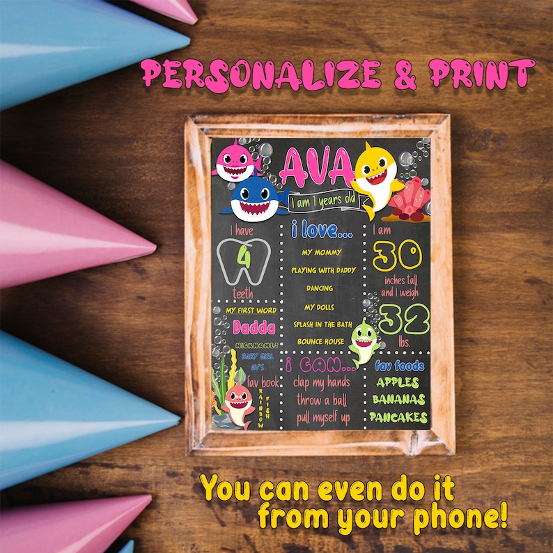 Baby Shark Chalkboard Birthday Sign, Baby Shark Chalkboard, Baby Shark ...