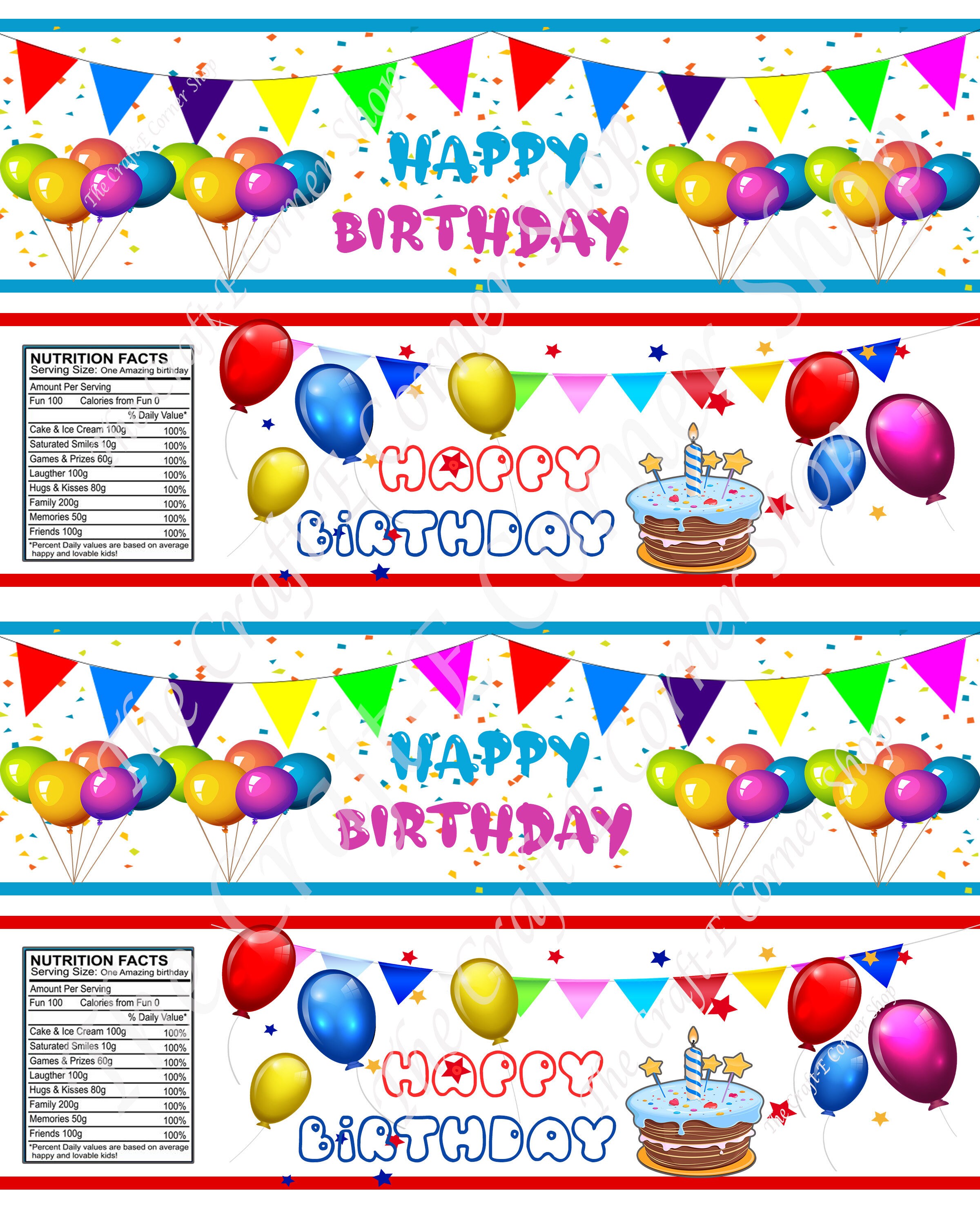 Happy Birthday Water Bottle Labels, Happy Birthday Drink Labels, Happy ...