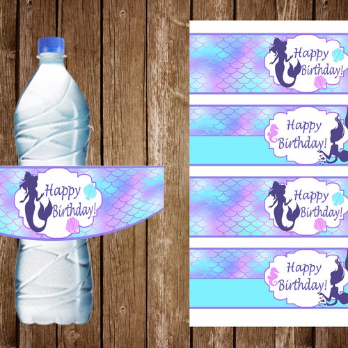 Mermaid Water Bottle Labels Mermaid Wrap Labels Mermaid - Etsy