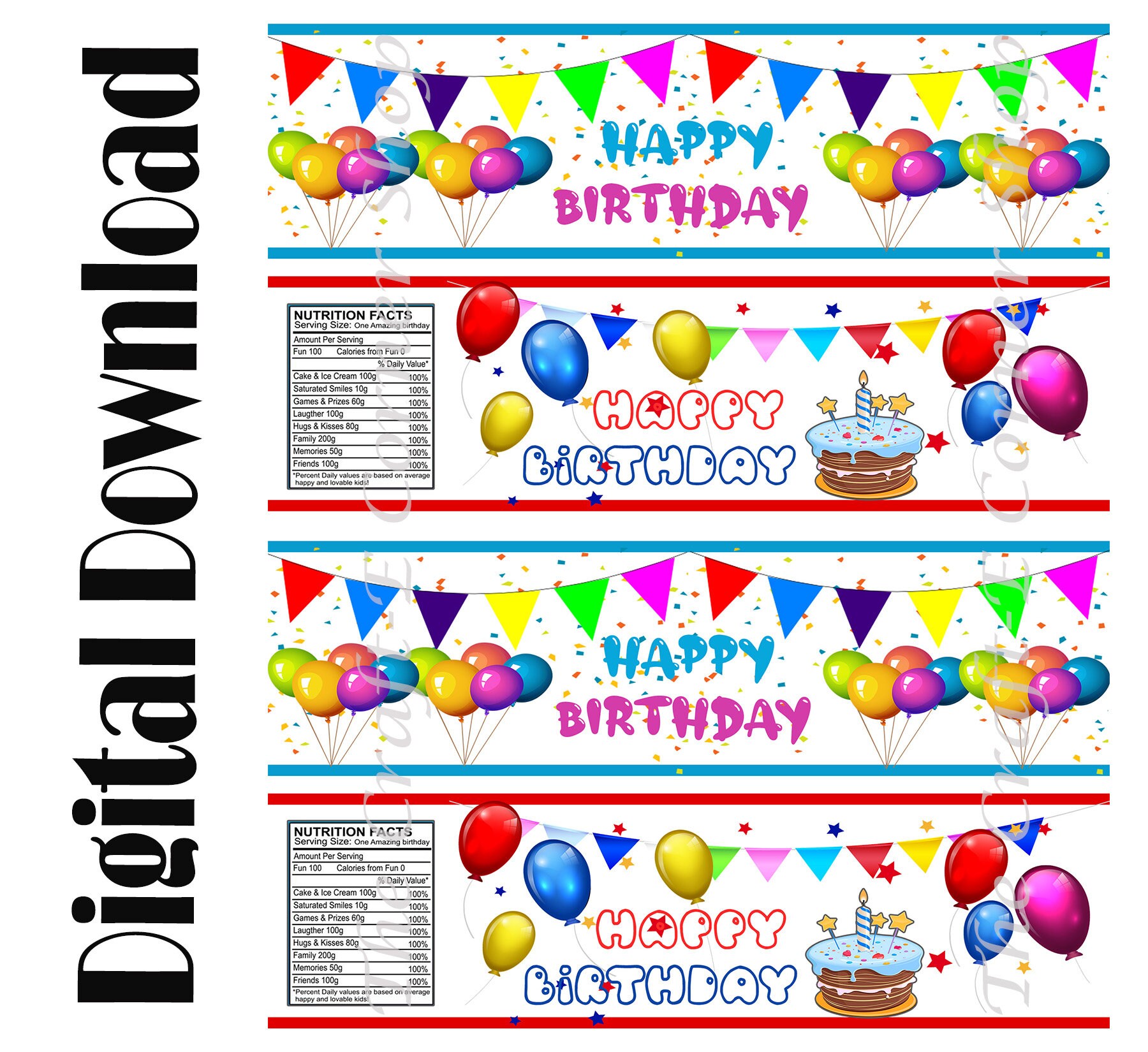 Happy Birthday Water Bottle Labels, Happy Birthday Drink Labels, Happy ...