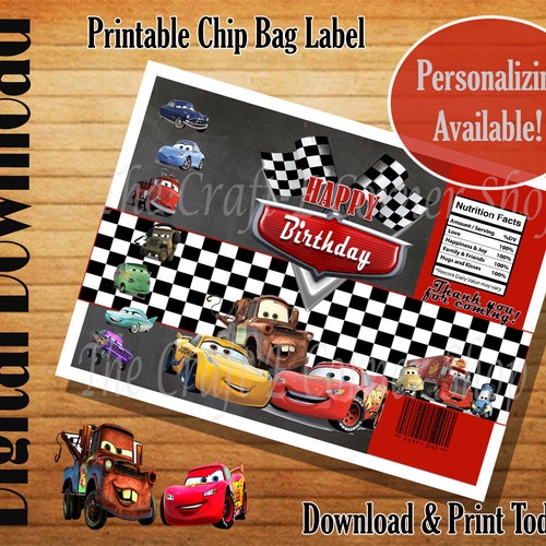Instant Download Race Cars Chip Bag Wrapper Printable Chip - Etsy