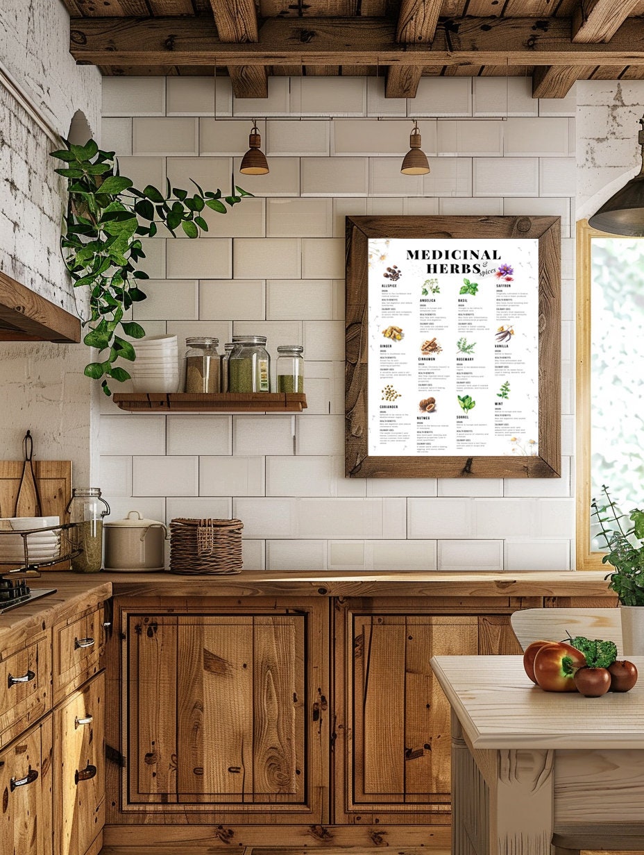 Medicinal Herbs Poster, Spice Guide, Herb Chart, Kitchen Decor,culinary ...