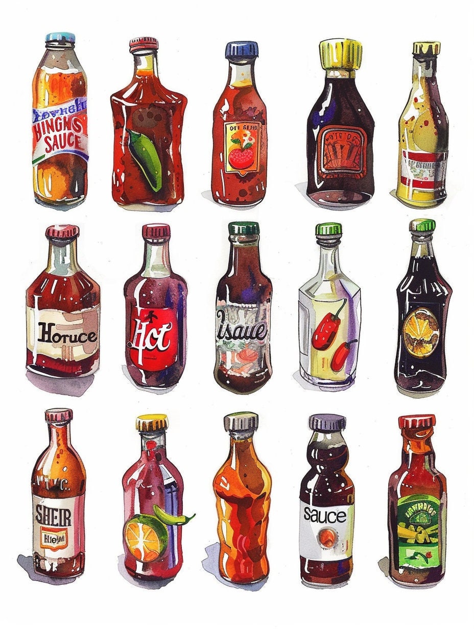 Hot Sauce Poster, Digital Download, Kitchen Decor, Food Art, Spicy Art ...