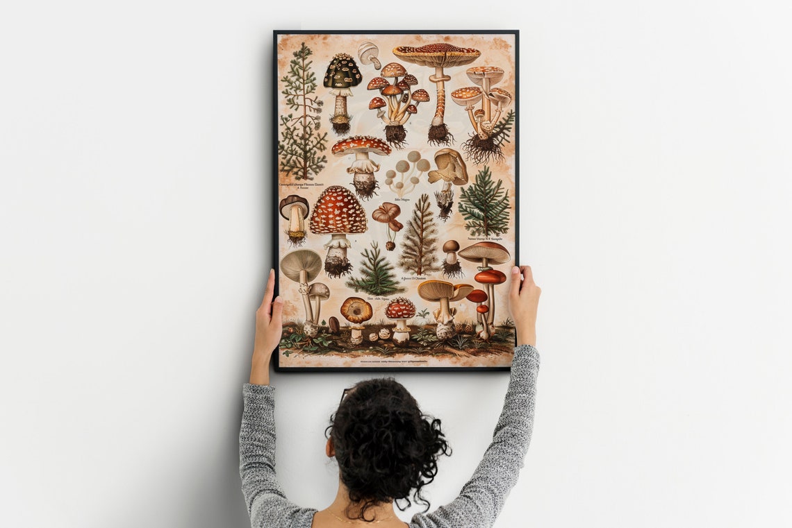 Mushrooms, Pine Trees, Digital Poster, Illustration, Nature Art ...