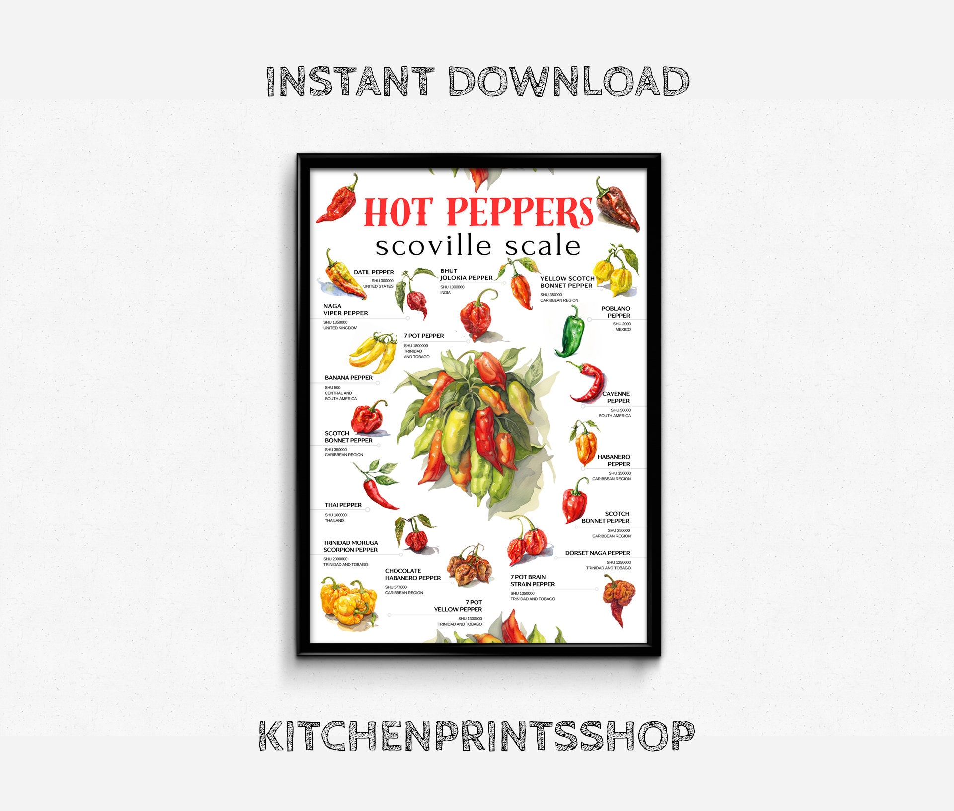 Chili Pepper Spice Poster, Kitchen Posters, Hot Chili Pepper Poster ...