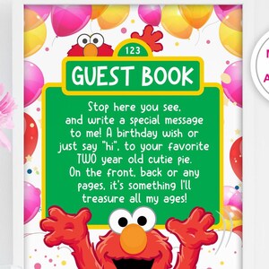 ELMO GUEST BOOK Sign Girl Birthday Custom Poster Table Sesame Street ...
