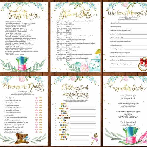 Alice in Wonderland Baby Shower Games Bundle 8x Mad Hatter - Etsy