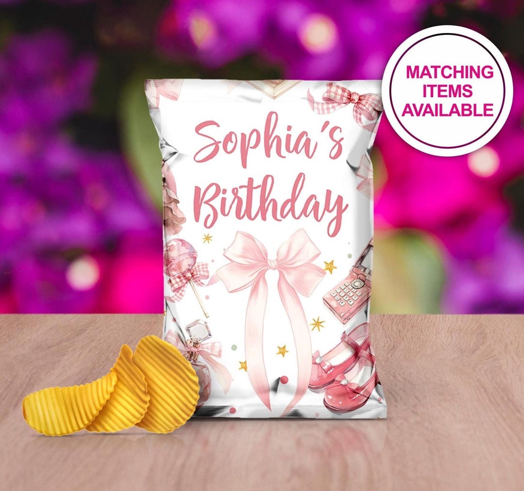 PINK BOW Potato Chip Bag Wrapper, Coquette Birthday Favors Treat Snack ...