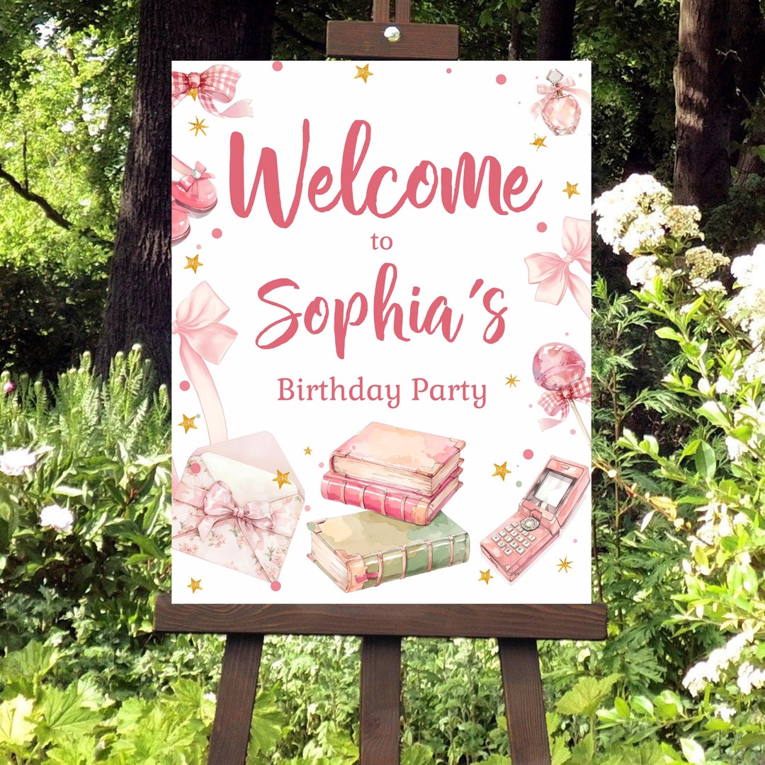 Pink Bow Welcome Sign Coquette Welcome Poster, Birthday Party Girl Pink ...