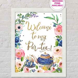 TEA Party Birthday Welcome Sign, Poster Tea Party Wall Sign, Tea for ...